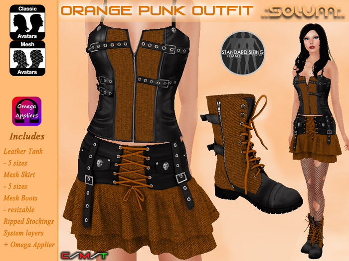 Second Life Marketplace - .Solum. Womens Orange Punk Rocker Complete ...