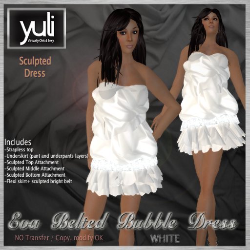 Second Life Marketplace - (Yuli) Eva Belted Bubble Dress White