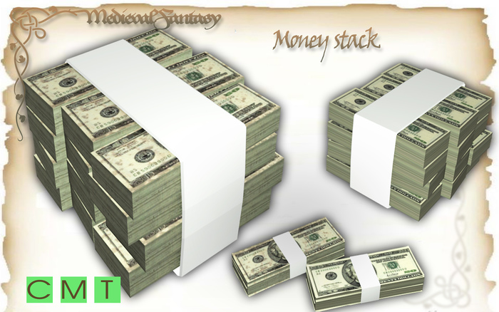 Second Life Marketplace - [MF] Mesh money stack of dollars pack (boxed)