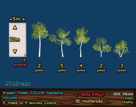 Second Life Marketplace - Aspen Trees YOUNG: 5 mesh trees, 5 Color ...