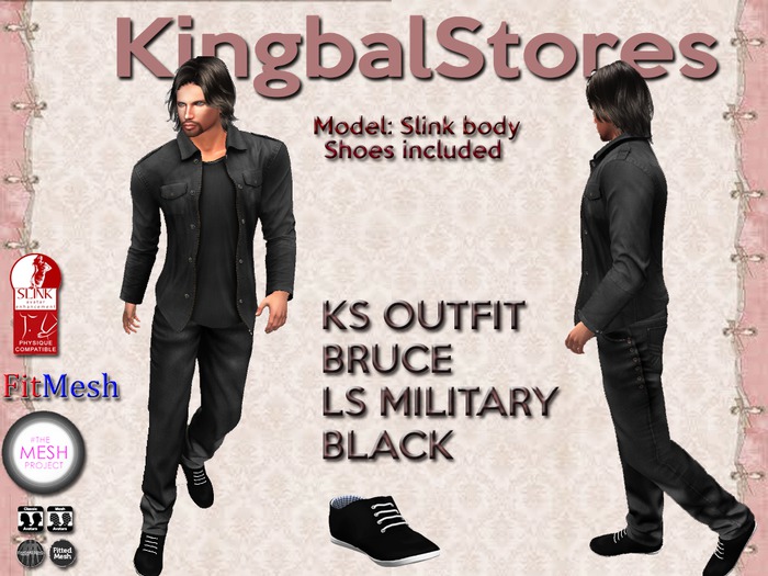 Second Life Marketplace - KS OUTFIT BRUCE LS MILITARY BLACK