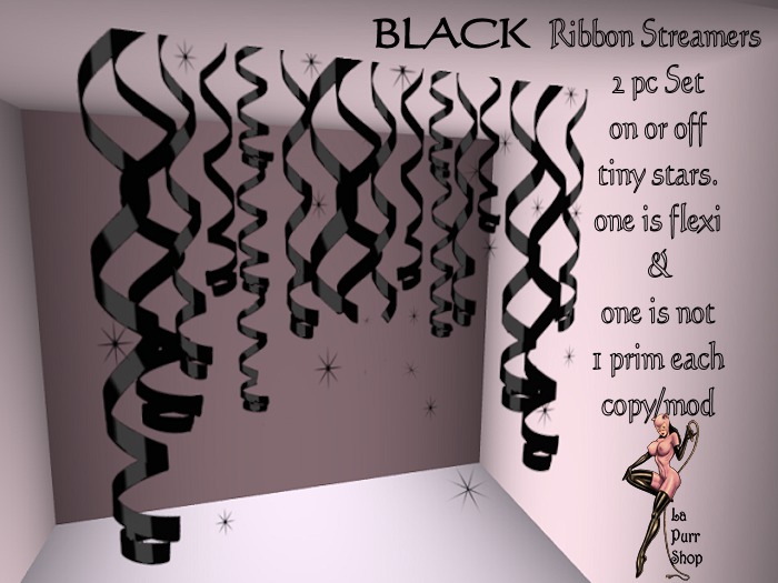 Second Life Marketplace - Ribbon Streamers "Black" 2 pc Set