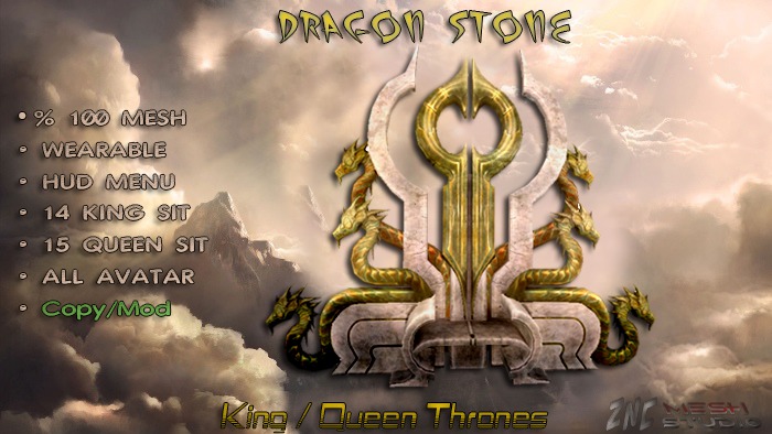 Second Life Marketplace - .:: ZNC ::. Dragon Stone King/Queen Thrones ...