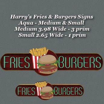 Second Life Marketplace - Harry's Fries & Burgers Sign Aqua Med & Sm