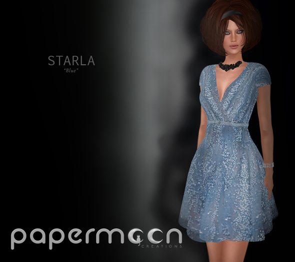 Second Life Marketplace - PaperMoon Starla Chiffon Dress Blue
