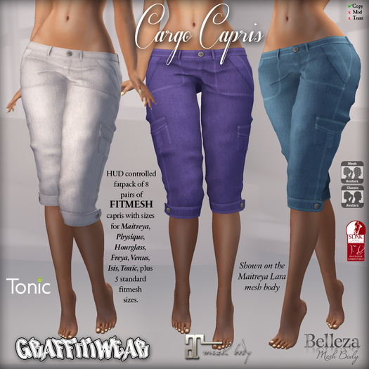 Second Life Marketplace - Graffitiwear Bright Cargo Capris DEMO