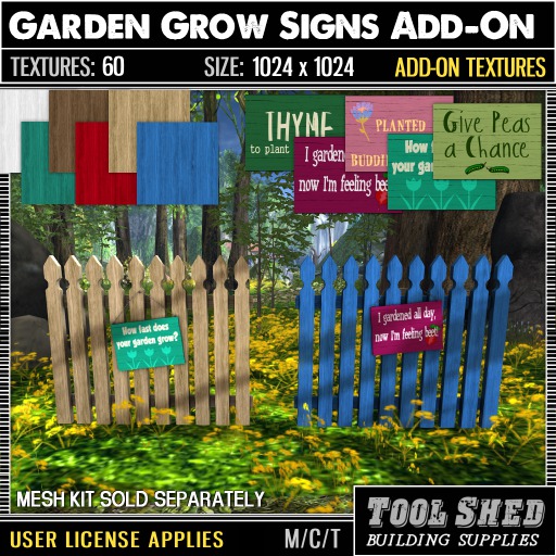 Second Life Marketplace - Tool Shed - Garden Grow Signs Add-On Textures