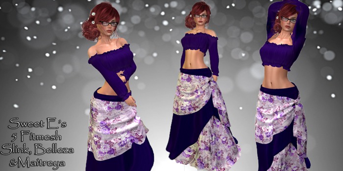 Second Life Marketplace - Sweet E's Purple Floral Gypsy Skirt and Top