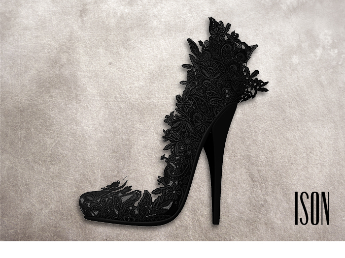 Second Life Marketplace - ISON - lace feather heels (black)