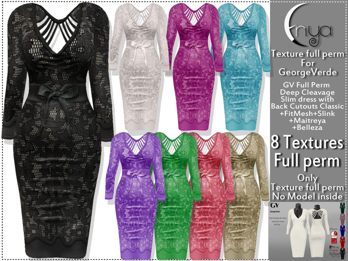 Second Life Marketplace - Enya-Texture-GV -Deep Cleavage Slim dress-Pack 2