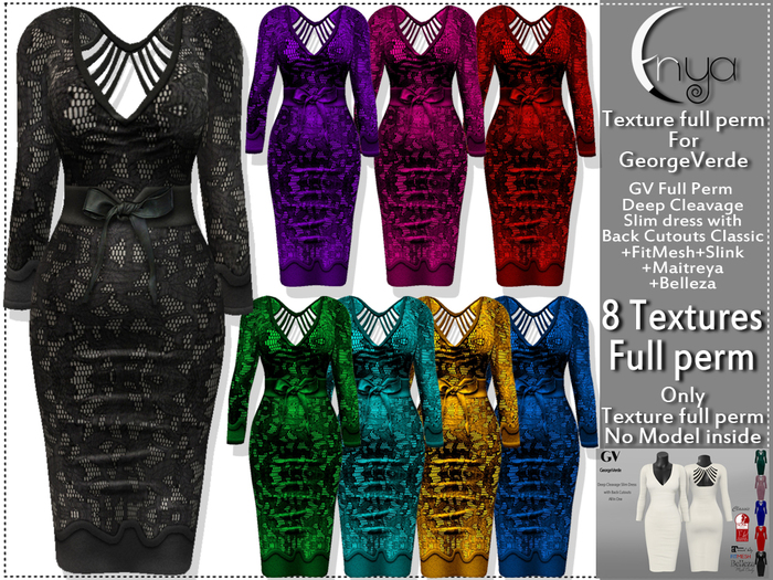 Second Life Marketplace - Enya-Texture-GV -Deep Cleavage Slim dress-Pack 1