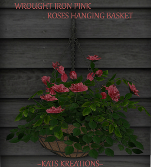 Second Life Marketplace - WROUGHT IRON PINK ROSES HANGING BASKET