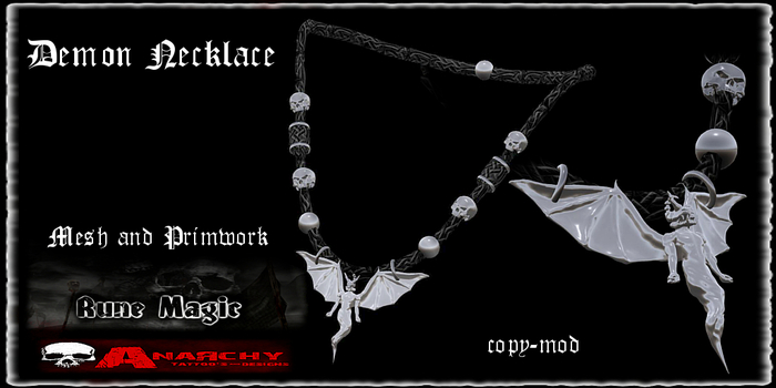 Second Life Marketplace - Rune Demon Necklace Black Silver