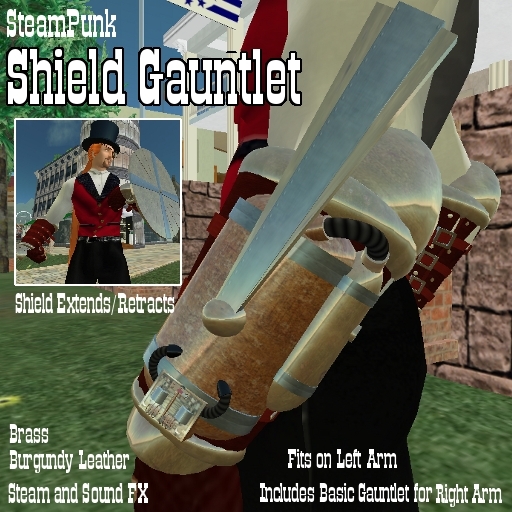 Second Life Marketplace - SteamPunk Shield-Gauntlet - Brass Burg