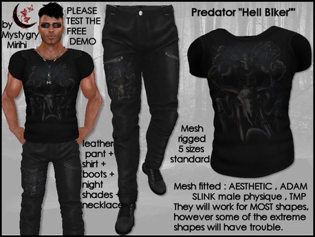 Second Life Marketplace - Predator hell biker mesh outfit leather pant ...