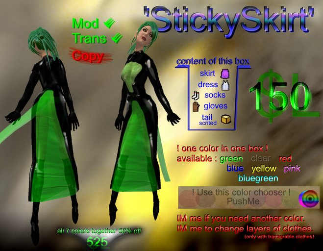 Second Life Marketplace - Sticky Skirt MOD+TRANS Outfit (green)