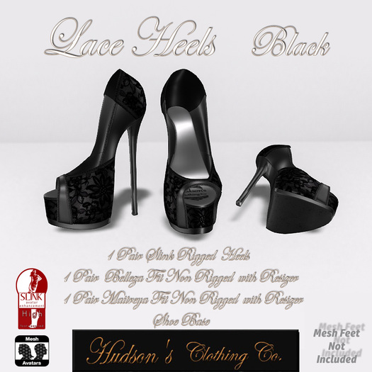 Second Life Marketplace Black Lace Heels Pack Copy~candace Hudson