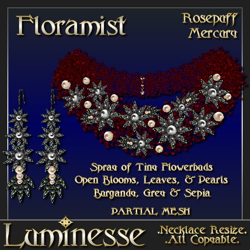 Second Life Marketplace - FLORAMIST Rosepuff Necklace & Earrings Set ...