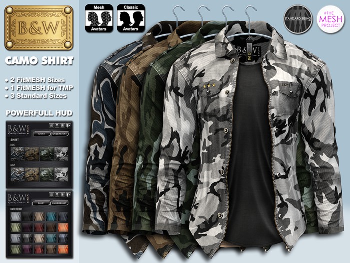 Second Life Marketplace - ArisArisB&W Pour Homme - Camo Shirt w/T-Shirt ...
