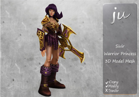Second Life Marketplace - JU Sivir Warrior Princess 3D Model Mesh