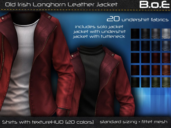 Second Life Marketplace - BoE - Old Irish Longhorn Leather Jacket - Red