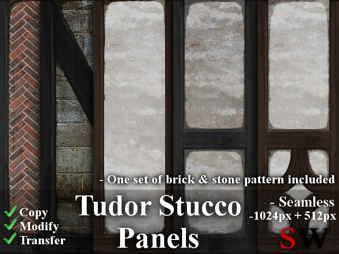 Second Life Marketplace - -SW- Seamless Tudor Stucco Panels Texture ...