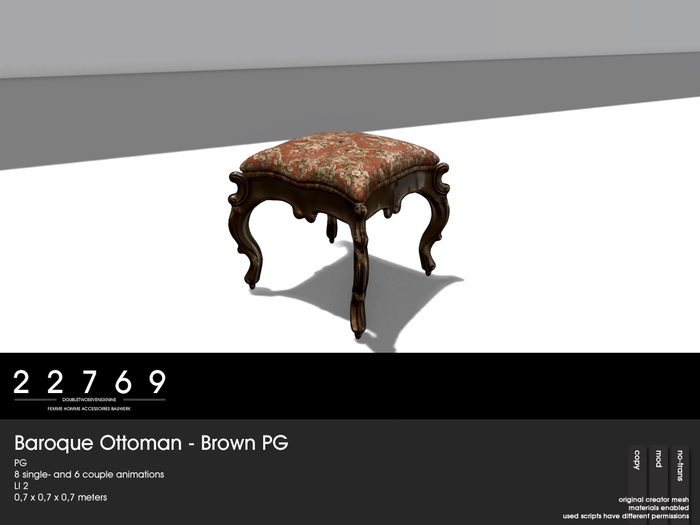 Second Life Marketplace - 22769 ~ [bauwerk] Baroque Ottoman Brown PG