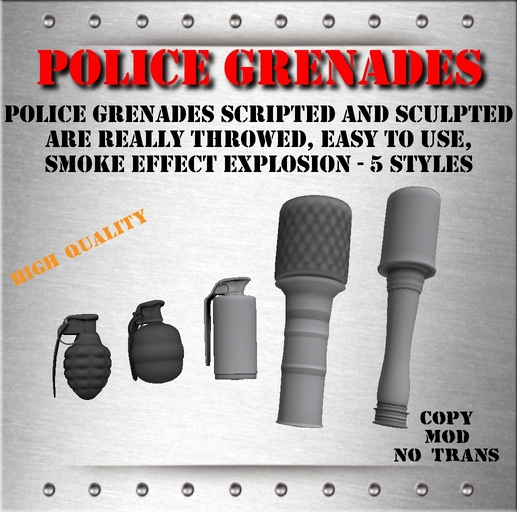 Second Life Marketplace - Pack of Police grenades sculpted and scripted