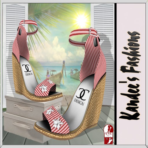 Second Life Marketplace - Red Striped Strap Sandals (Slink Midfeet)
