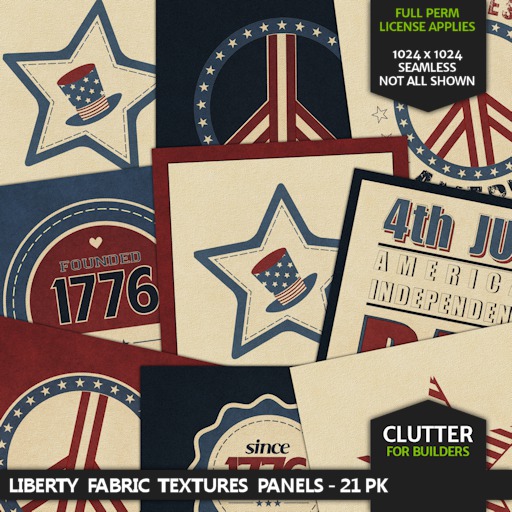 Second Life Marketplace - CLUTTER - Liberty Fabric Textures Panels - 21-PK