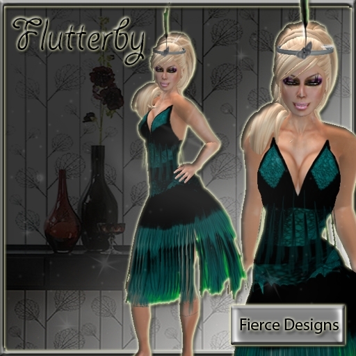 Second Life Marketplace - ::FIERCE DESIGNS:;flutterby teal Flapper 1920's vintage retro flexi dress!