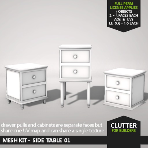 Second Life Marketplace - CLUTTER - Mesh Kit - Side Table 01
