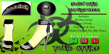 Second Life Marketplace - Toxic Attire Black Satin BLS High Heels