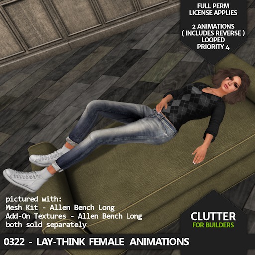 Second Life Marketplace - CLUTTER - 0322 - Lay-Think Female Animations