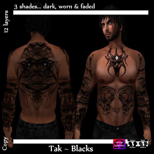 Second Life Marketplace - Etched Tak Tattoo ~ Blacks