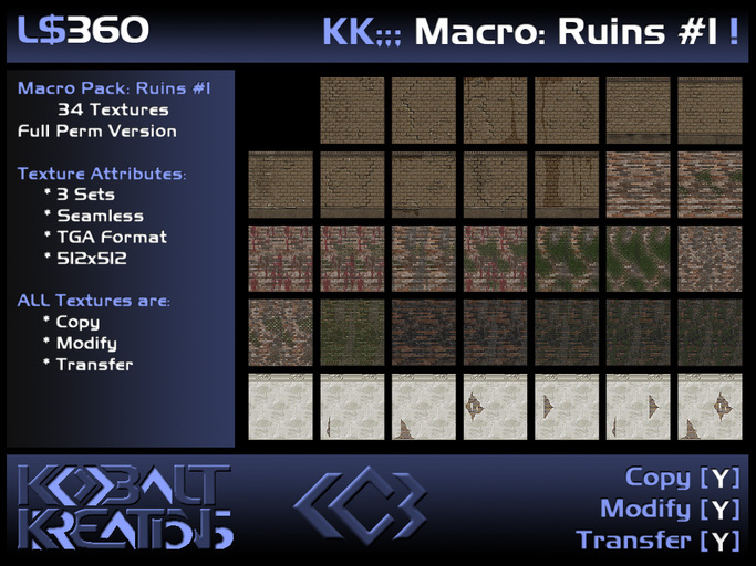 Second Life Marketplace - ) "Macro Pack: Ruins #1" 34 Seamless Full ...