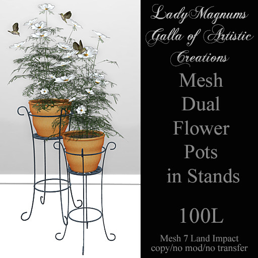 Second Life Marketplace - LadyMs Mesh Dual Flower Pots in Stands - Navy