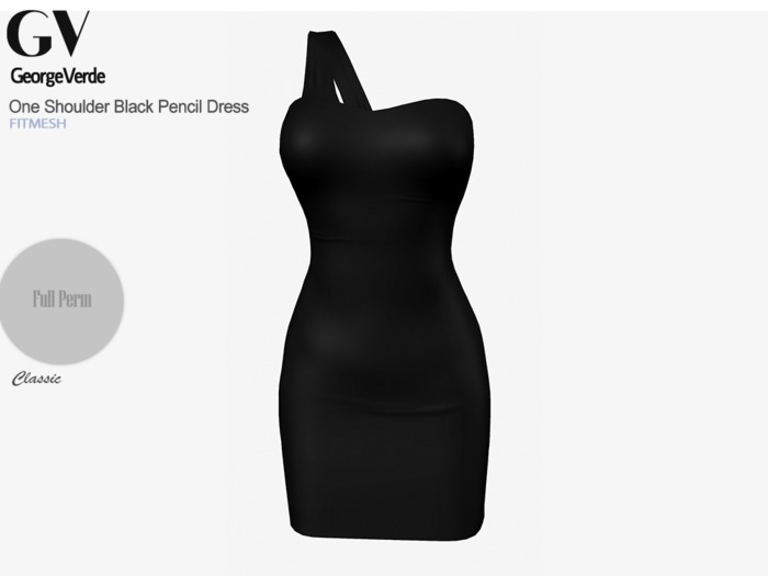 Second Life Marketplace Full Perm Gv One Shoulder Black Pencil Dress