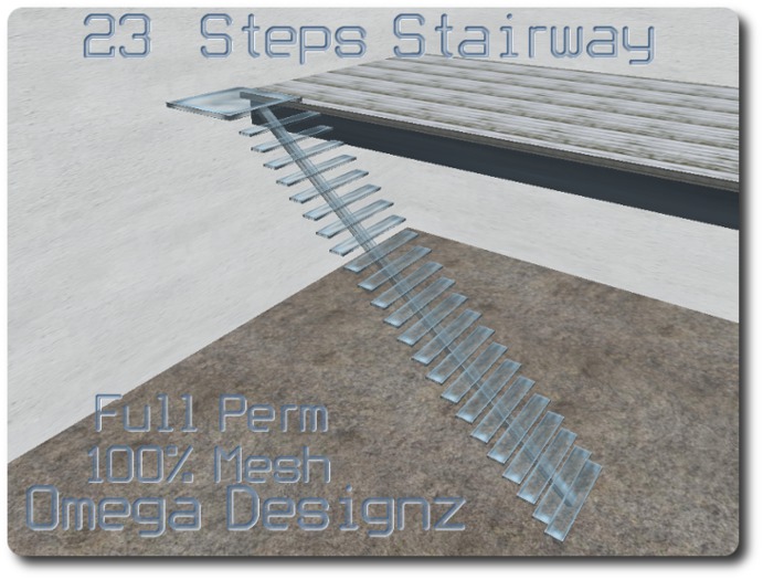 Second Life Marketplace - 23 steps Glass Staircase 100% Mesh Full Perm