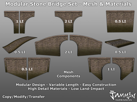 Second Life Marketplace - [Jammin] Modular Stone Bridge Set - Copy/Mod ...