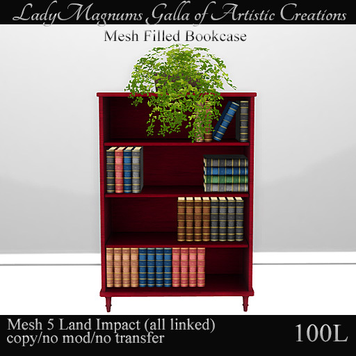 Second Life Marketplace - LadyMs Mesh Filled Bookcase - Red
