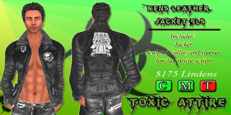 Second Life Marketplace - Toxic Attire Mens Leather Jacket BLS