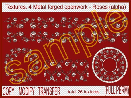 Second Life Marketplace - Textures-4 Metal forged openwork-Roses (alpha)