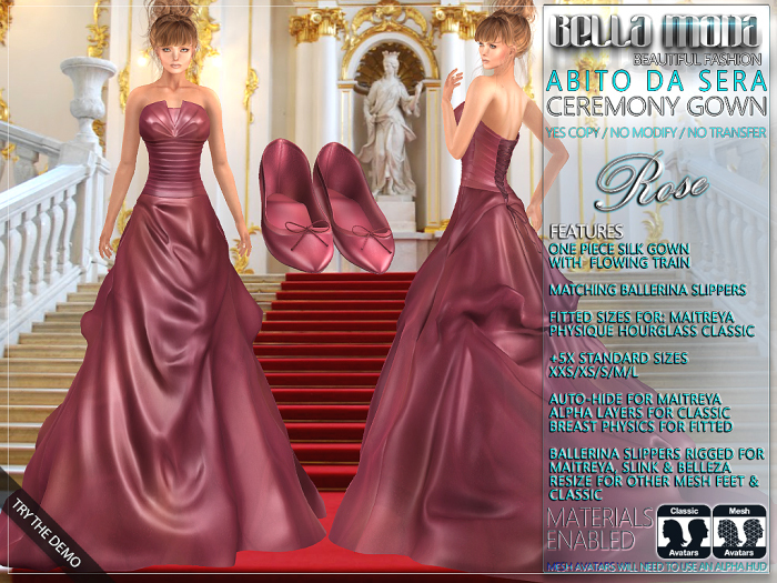 Second Life Marketplace - Bella Moda: Abito da Sera Rose Ceremony Gown ...