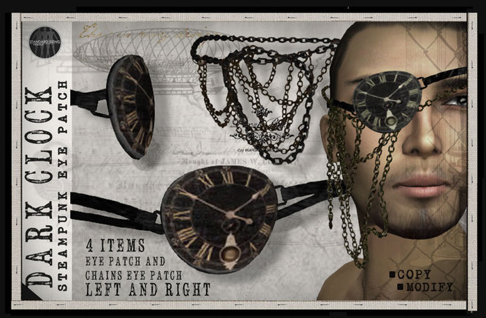 Second Life Marketplace - PIXEL BOX - Steampunk Eye Patch Dark Clock ...