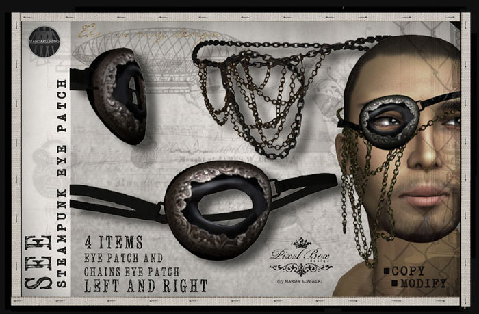 Second Life Marketplace - PIXEL BOX - Steampunk Eye Patch See - man -(b)