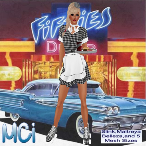 Second Life Marketplace - Mystic 50's Car Hop Waitress Black and White