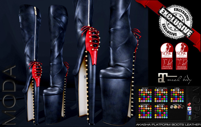 Second Life Marketplace - [MODA] AKASHA PLATFORM BOOTS & HUD -LEATHER