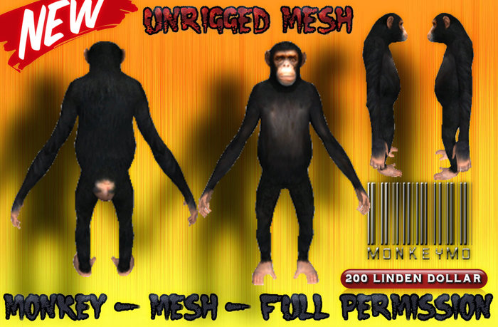 Second Life Marketplace - Monkey Chimpanzee Mesh Full Permission Monkeymo