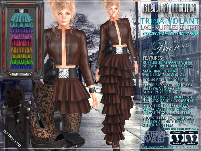 Second Life Marketplace - Bella Moda: Trina Volant Bronze Lace Ruffles ...